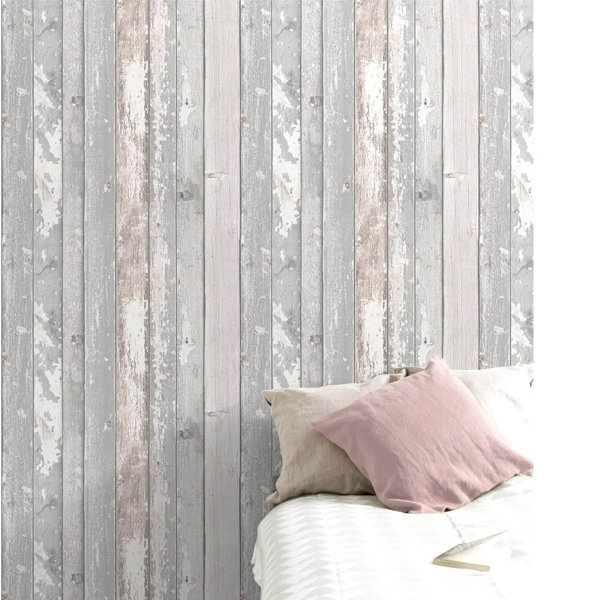 Brambly Cottage SOPHIE LAURENCE Rustic Painted Wood Panel Effect Pale Blush Pink Grey Wallpaper ...